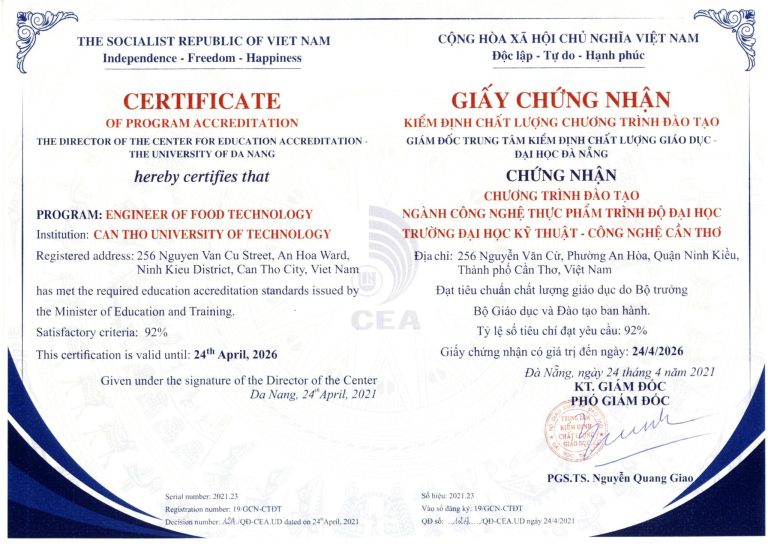 Chương trình đào tạo CNTP – Khoa CNSH-CNHH-CNTP